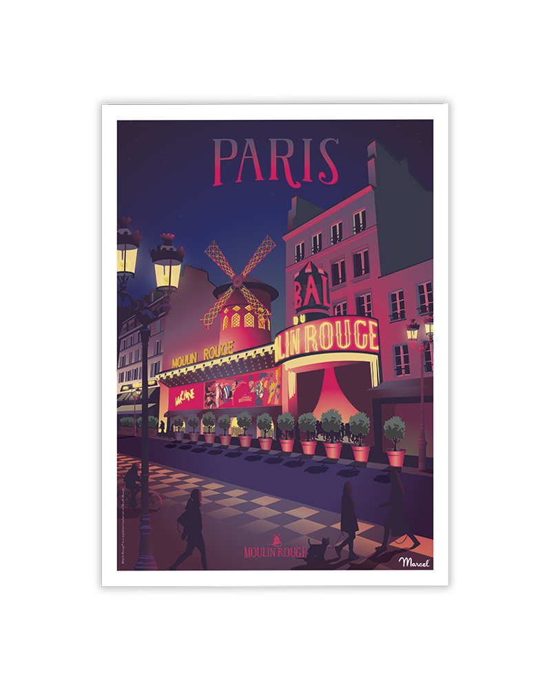 Moulin Rouge illustrated by Marcel Travel Posters